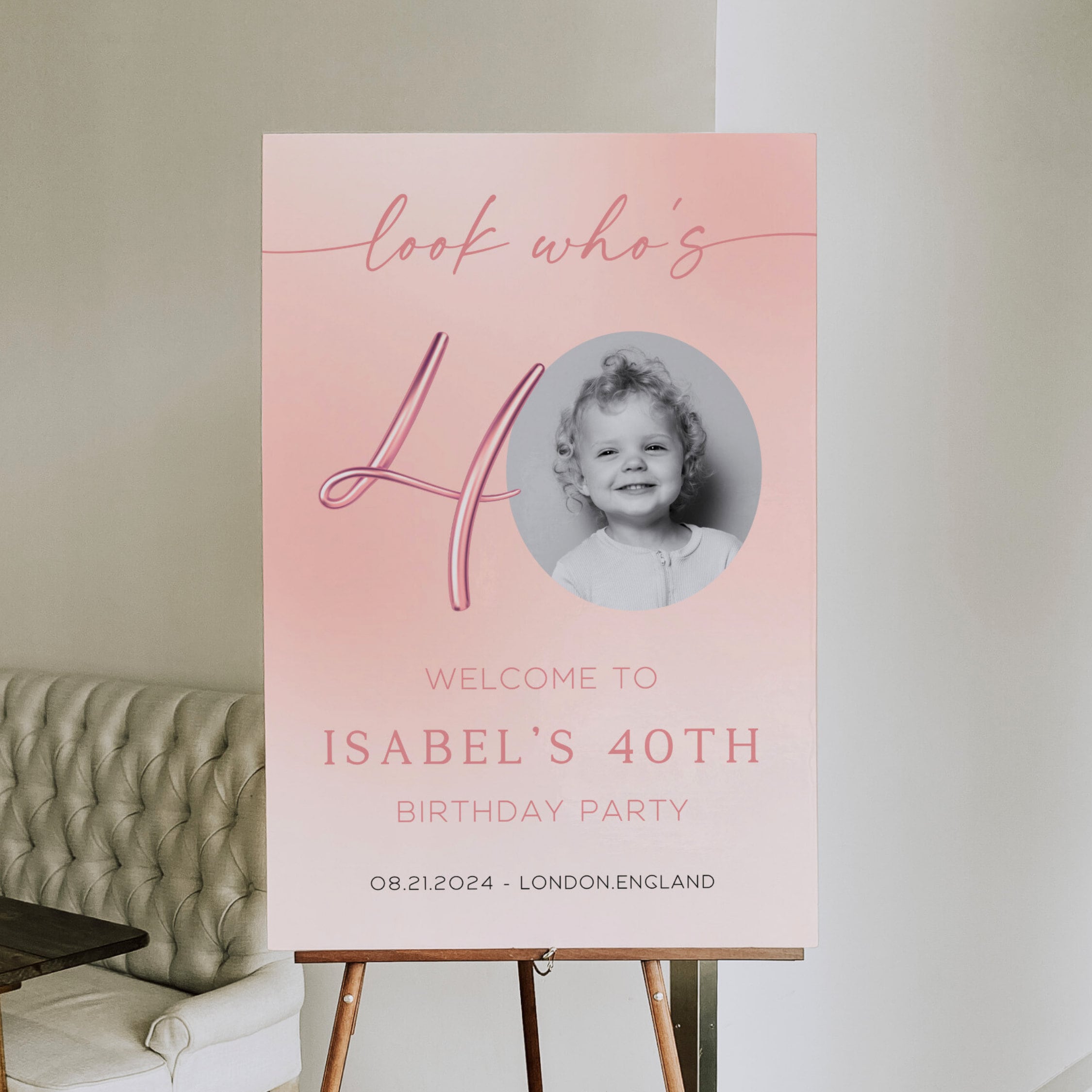40th Birthday Welcome Sign for Woman, Female Photo Board, Rose Gold ...
