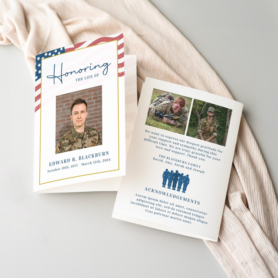American Flag Funeral Program Template, Military Memorial Service ...