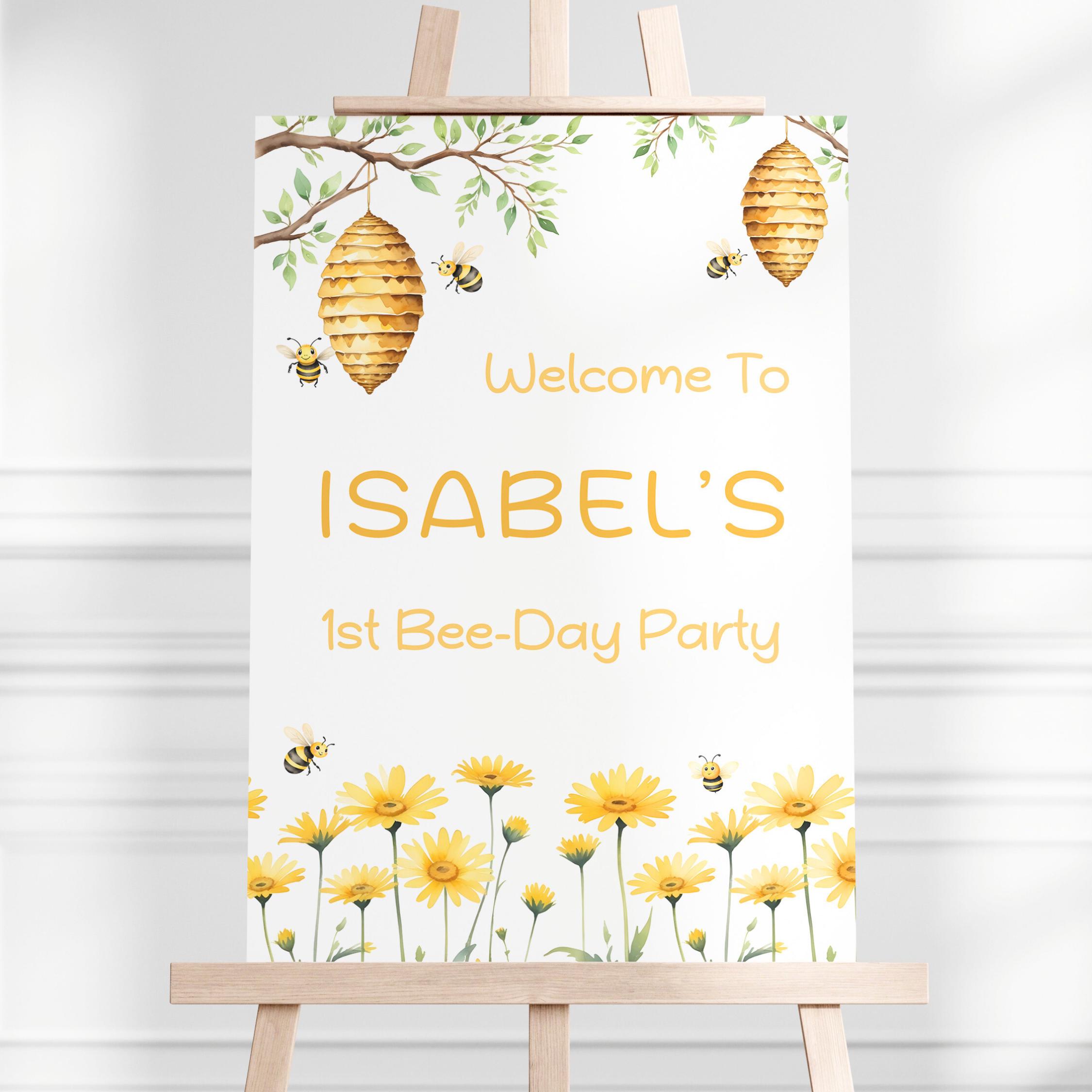 Bee Day Birthday Welcome Sign Template, First Birthday Poster, Editable ...