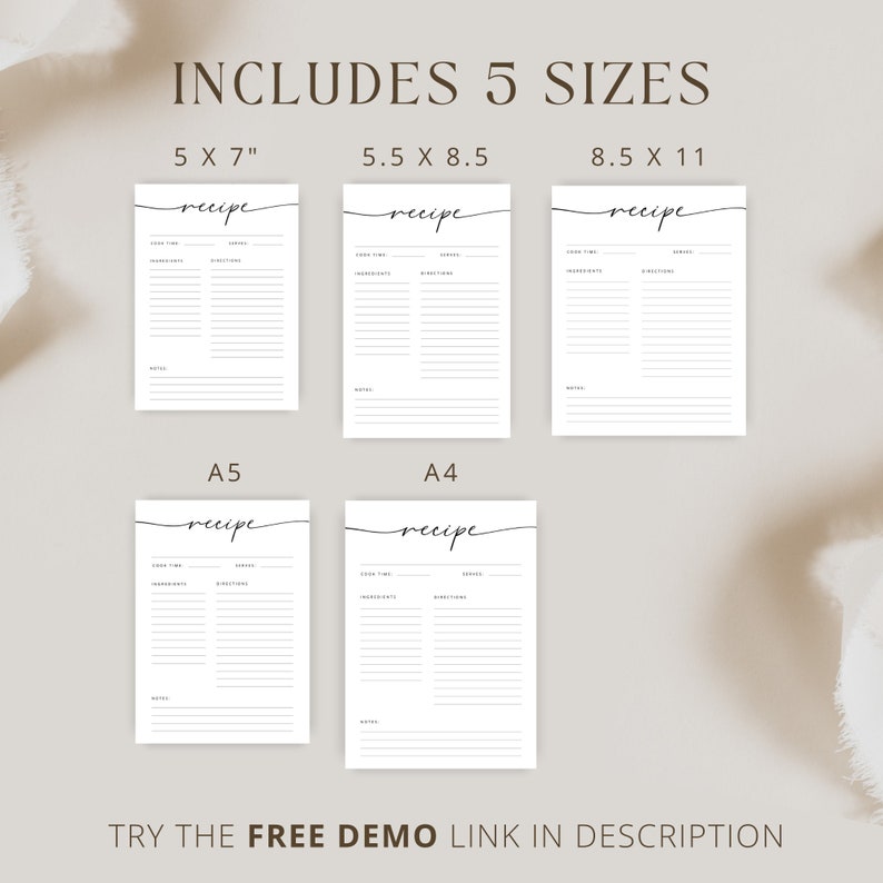 Personalized Recipe Template, Simple Editable Recipe Cards, Handwritten ...