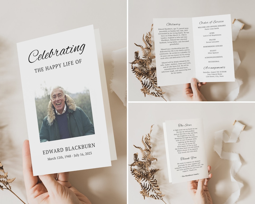 Minimalist Funeral Program Modern Memorial Program Template - Etsy
