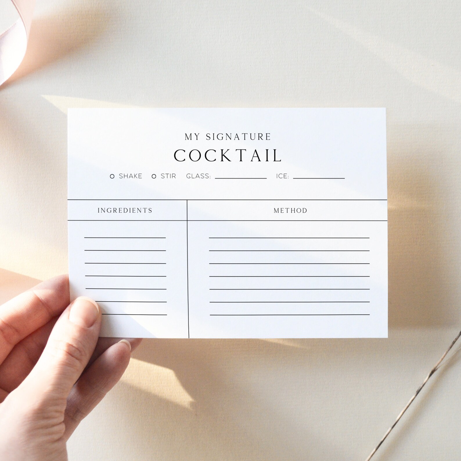 Signature Drinks Recipe Cards Template, Fillable Cocktail Method ...