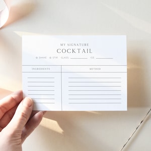 Signature Drinks Recipe Cards Template, Fillable Cocktail Method ...