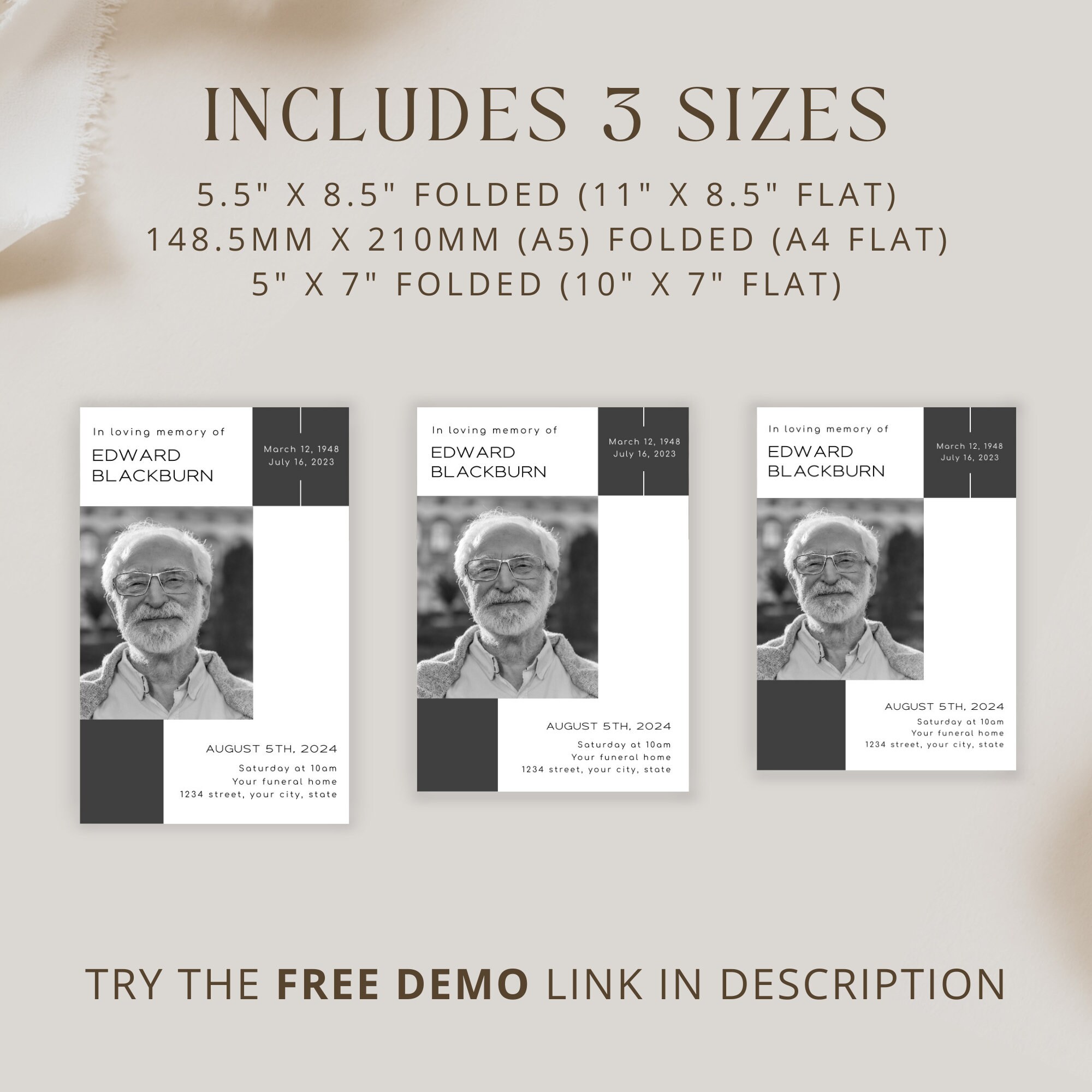 Funeral Program Template for Man With Photo, Masculine Order of Service ...