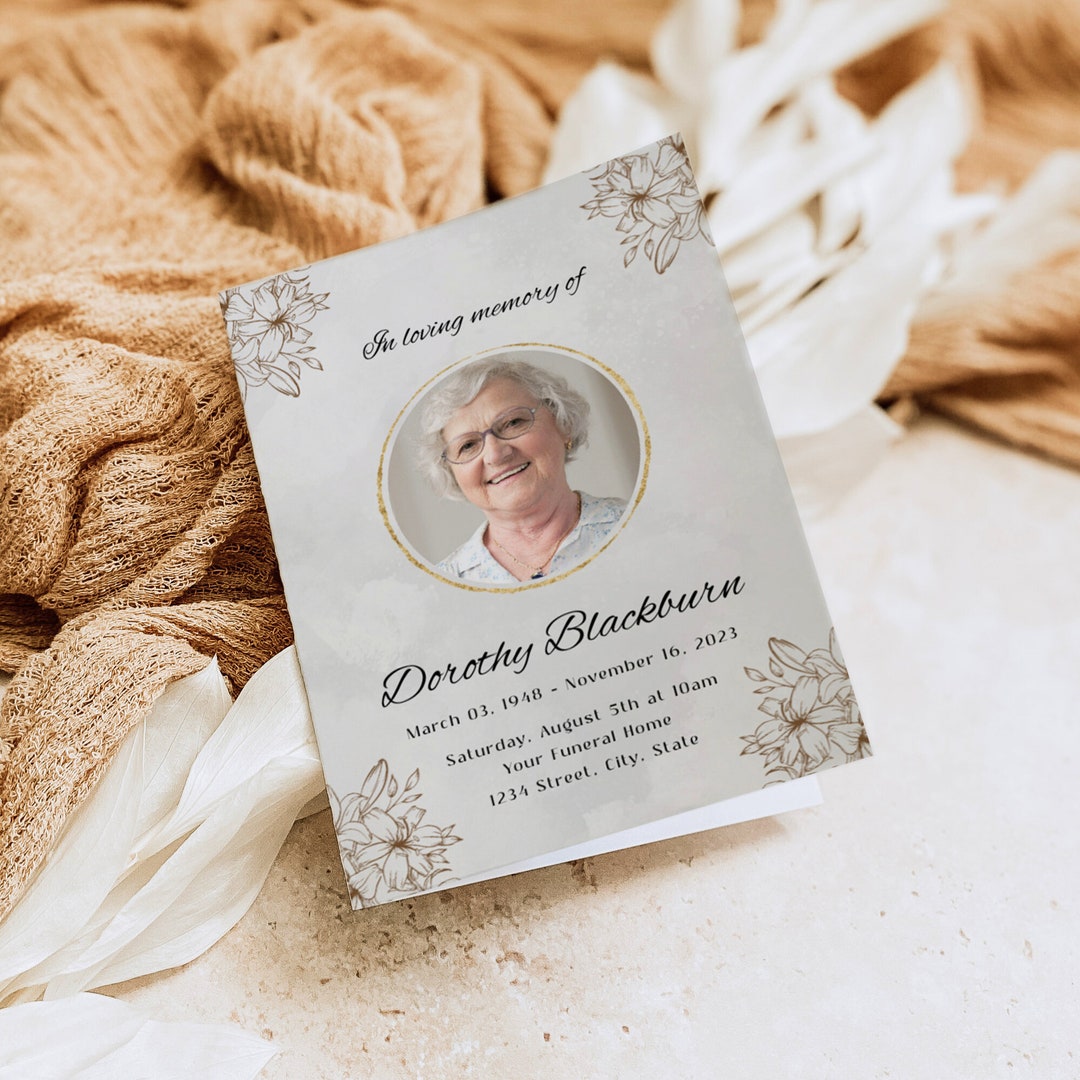 Floral Funeral Program Template Memorial Brochure Editable Funeral ...