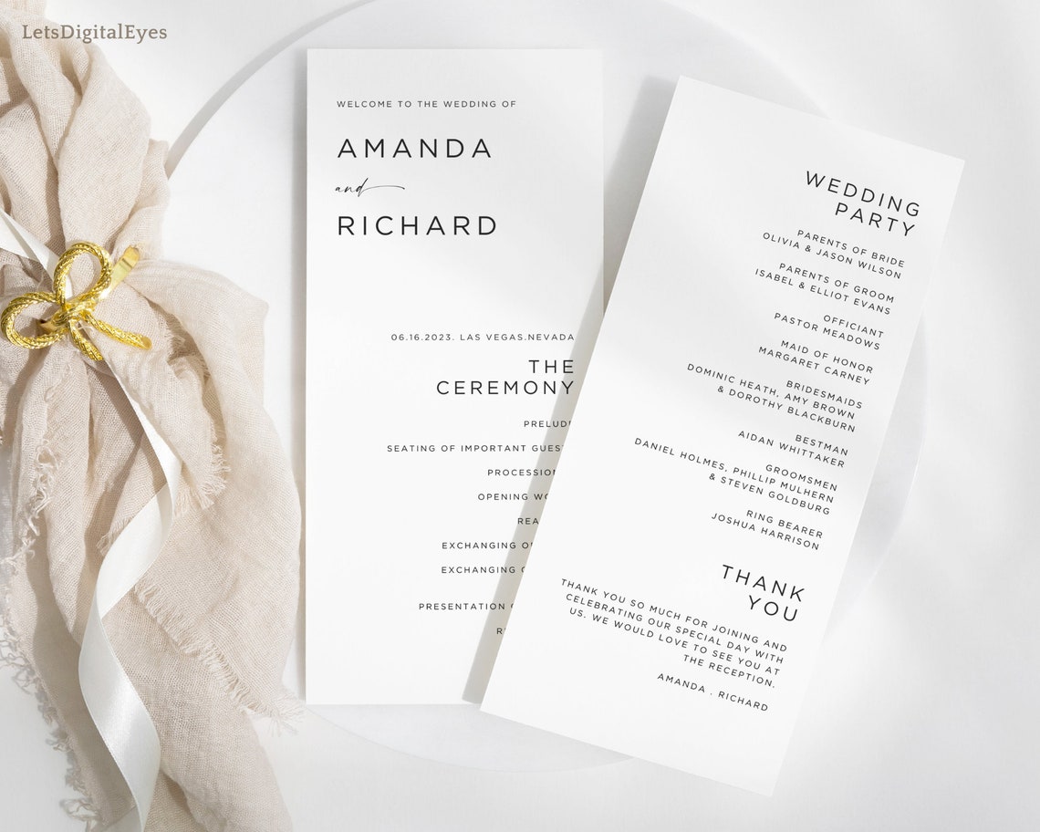 Elegant Wedding Program Template Wedding Itinerary Program - Etsy UK