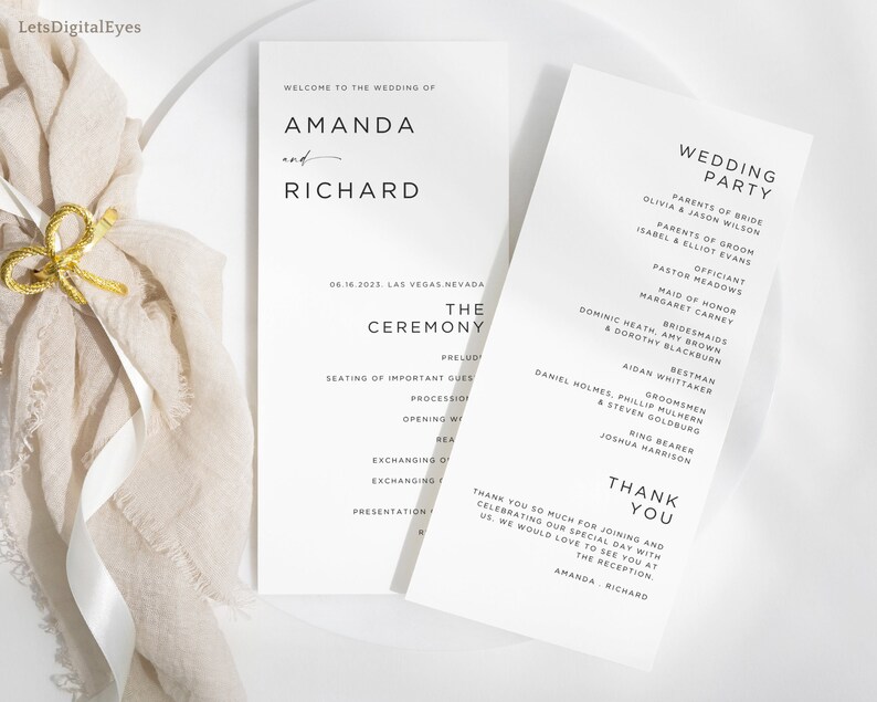 Elegant Wedding Program Template Wedding Itinerary Program - Etsy