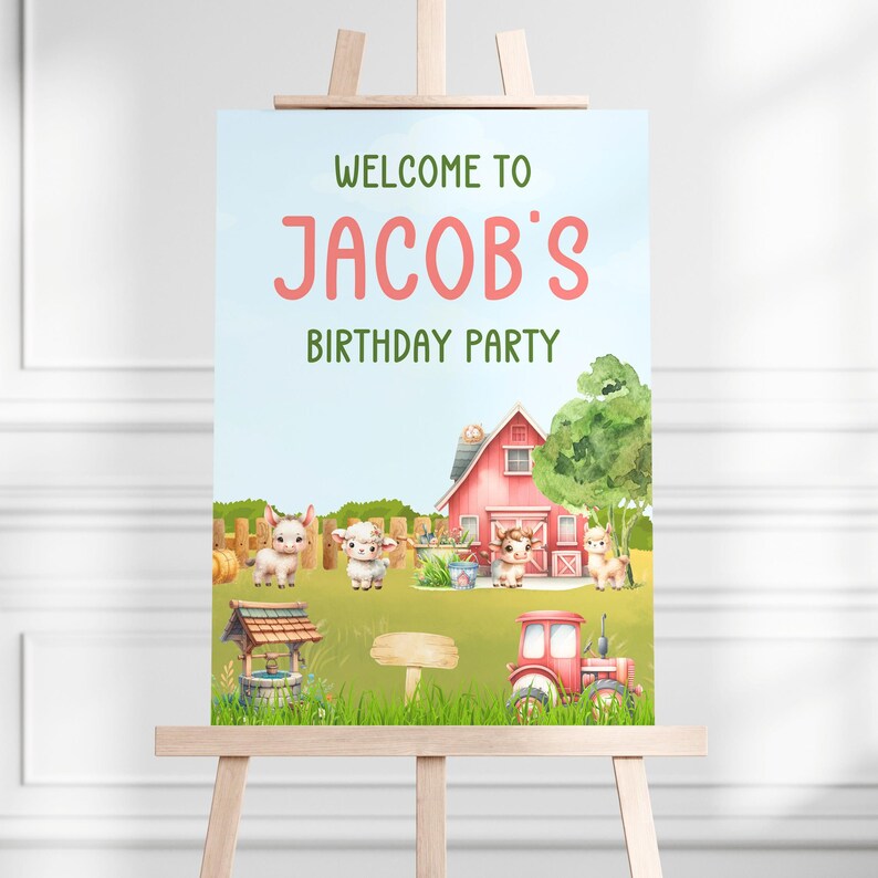 Farm Birthday Poster for Kids, Barn Animals Welcome Sign Template ...