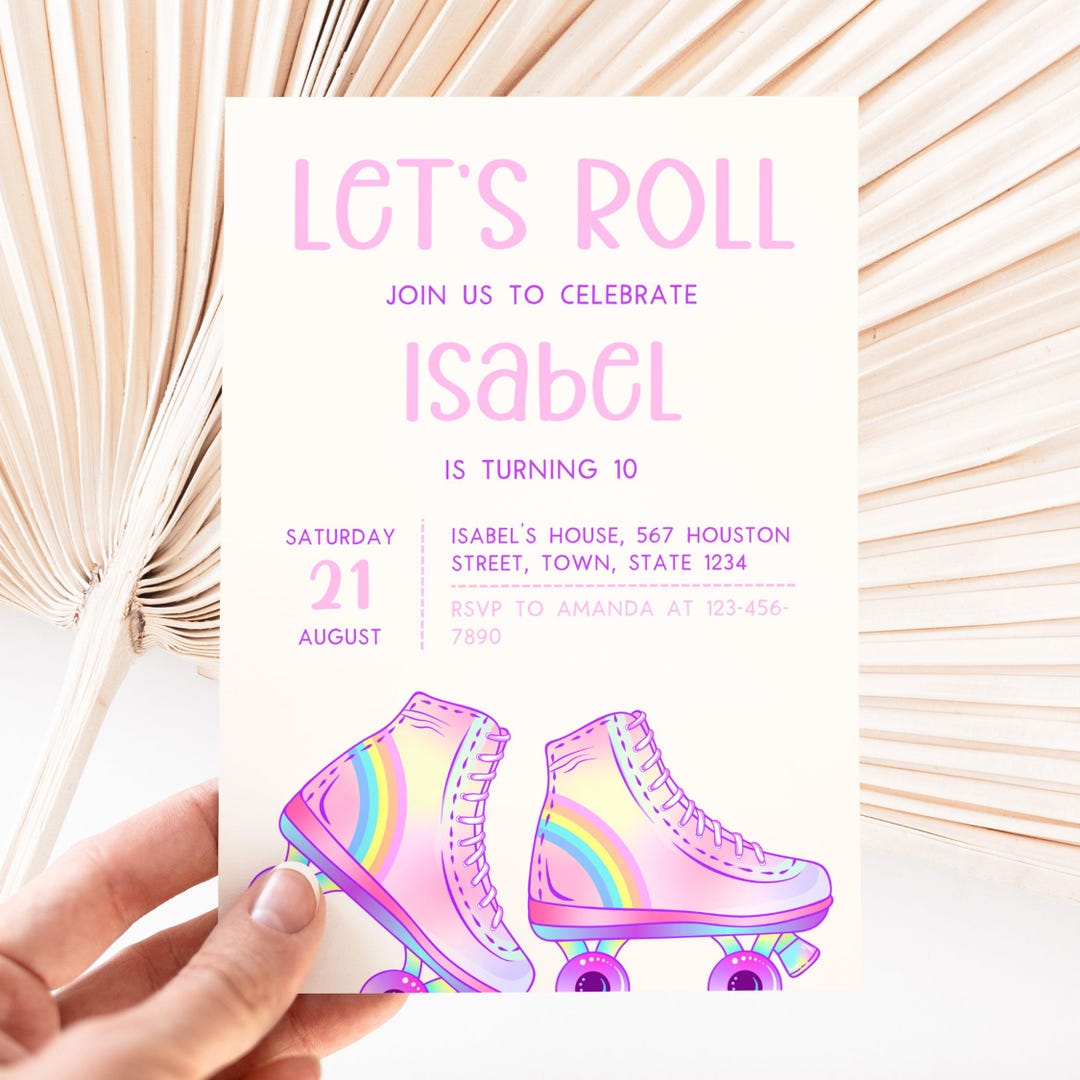 Skate Party Birthday Invitation Template, Lets Roll Invite, Roller ...
