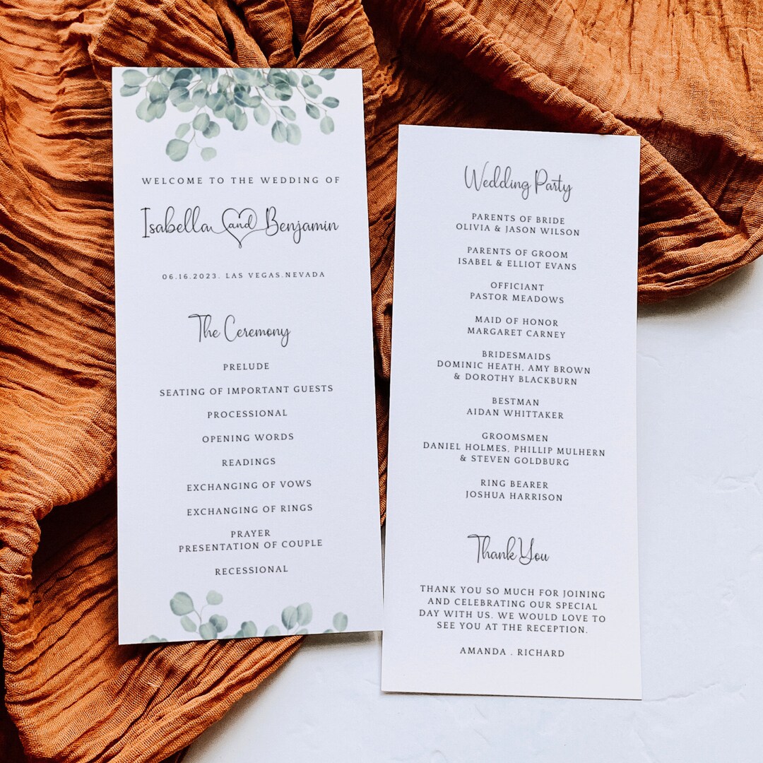 Modern Floral Wedding Program, Printable Greenery Wedding Template ...