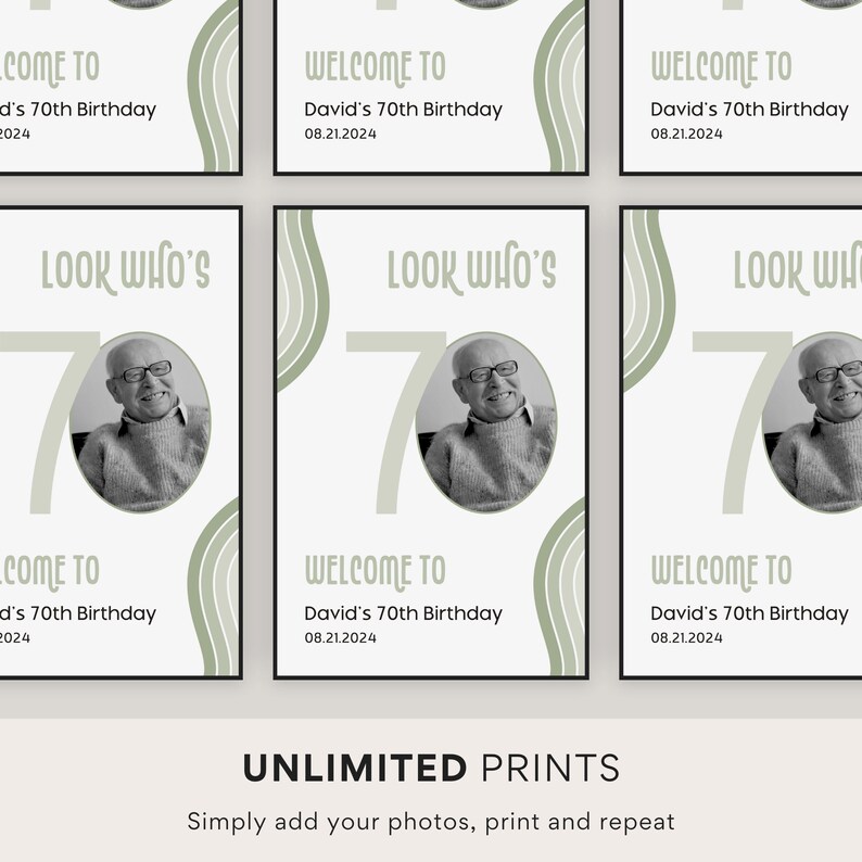 Wavy 70th Birthday Poster Template for Man Groovy Welcome Signage Look ...