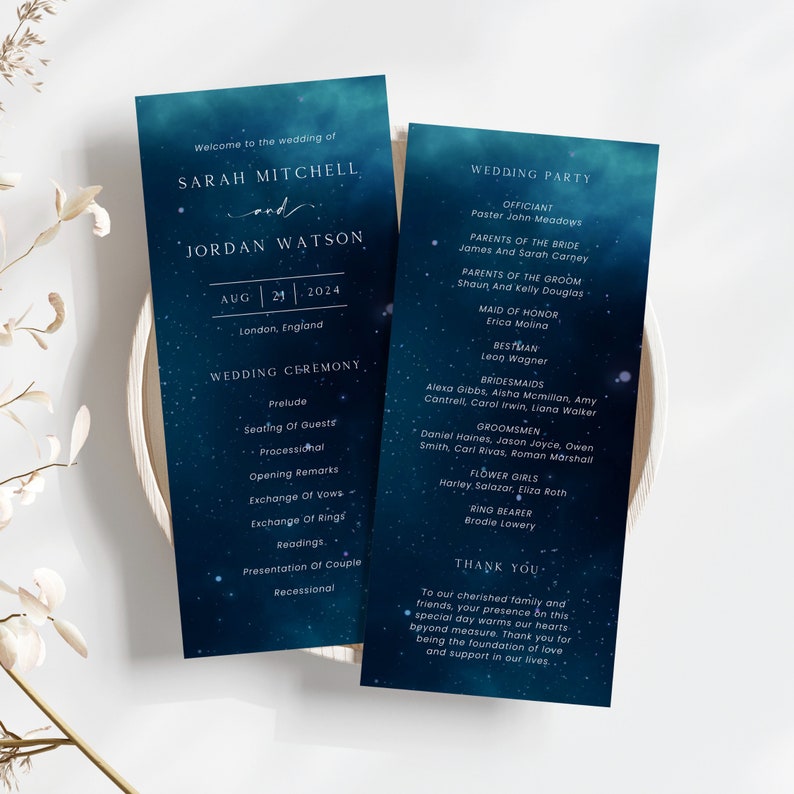 Celestial Wedding Program, Starry Night Itinerary, Cosmic Timeline ...