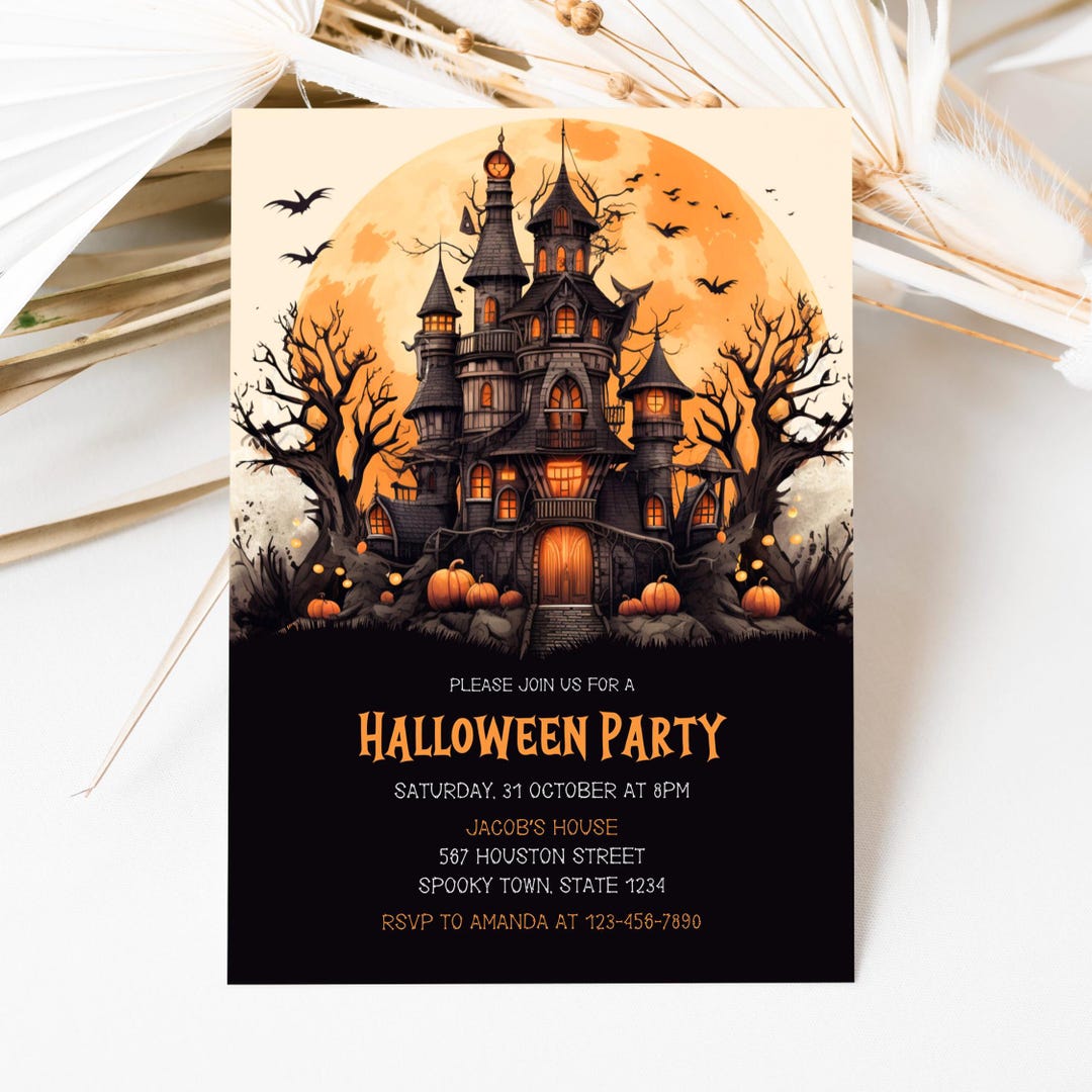 Haunted House Halloween Invitation Template, Editable Halloween Party ...