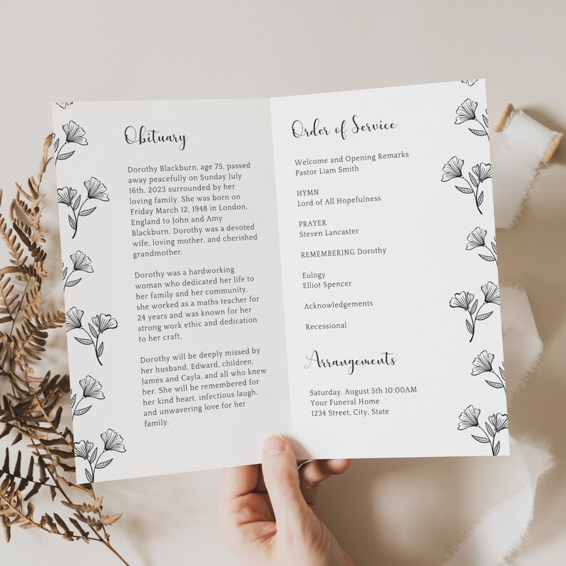 Minimal Funeral Program Template, Elegant Memorial Program, Modern ...