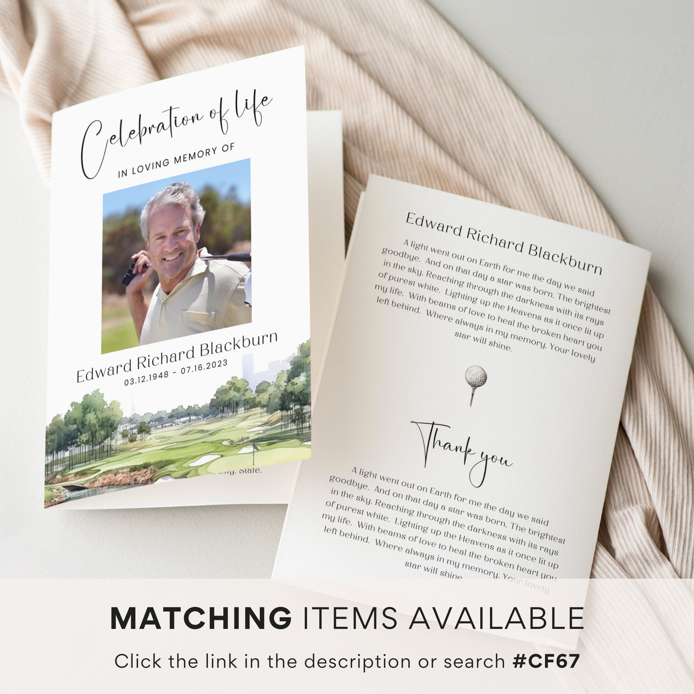 Golf Funeral Thank You Card Template, in Loving Memory, Obituary ...