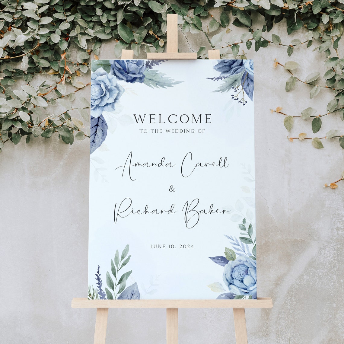 Blue Wedding Sign Template, Dusty Signage for Bride and Groom, Welcome ...