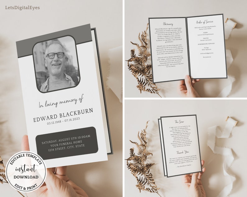Masculine Funeral Program Template for Man Bifold Funeral - Etsy