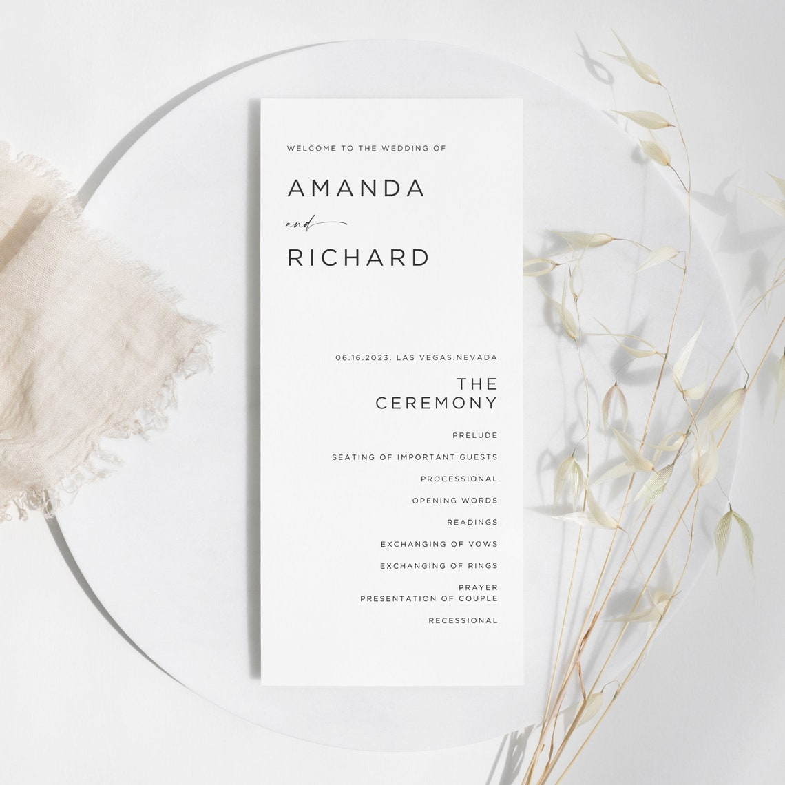 Elegant Wedding Program Template, Wedding Itinerary Program, Minimalist ...
