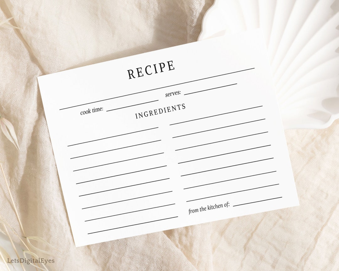 Handwritten Recipe Cards Template Minimal Printable Recipe - Etsy