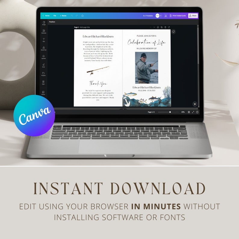 Fishing Funeral Program Template for Man Memorial Service - Etsy