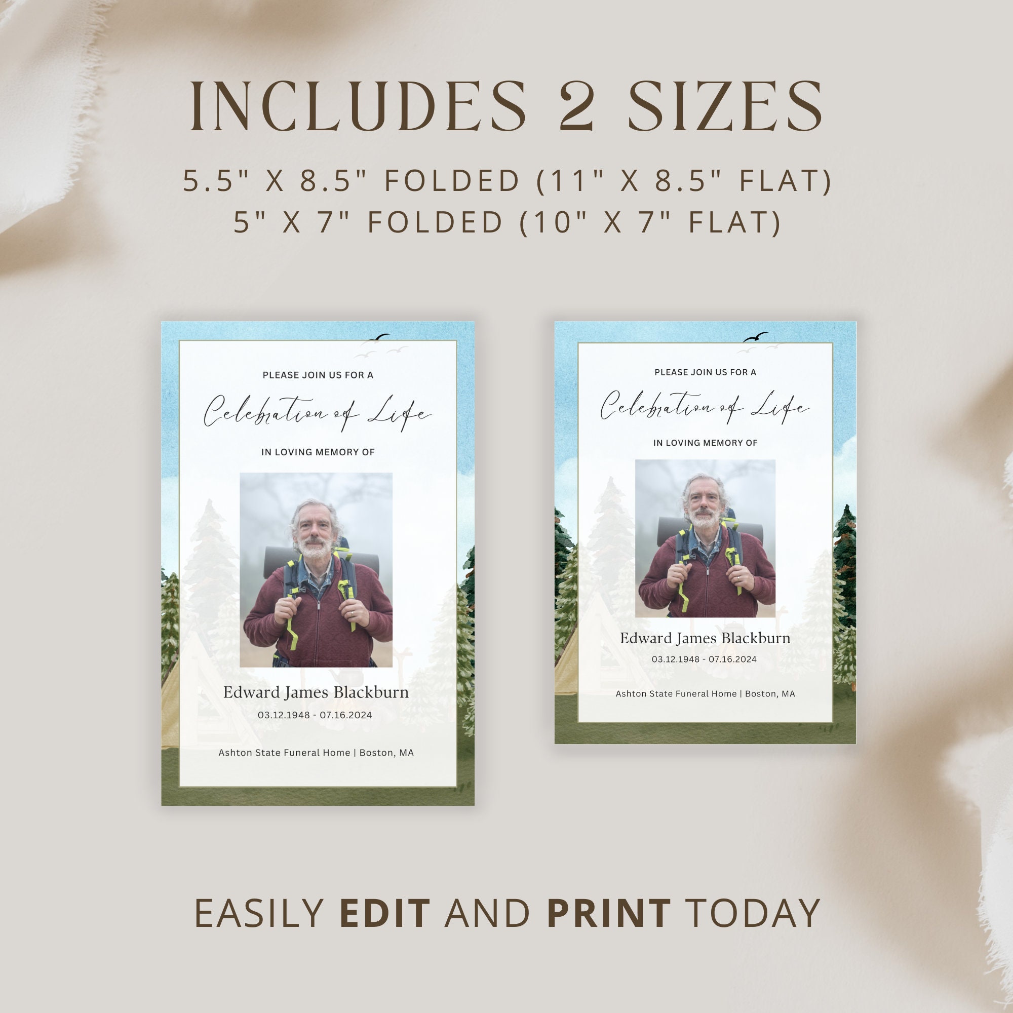 Hiking Funeral Program Template, Editable Celebration of Life, Order of ...
