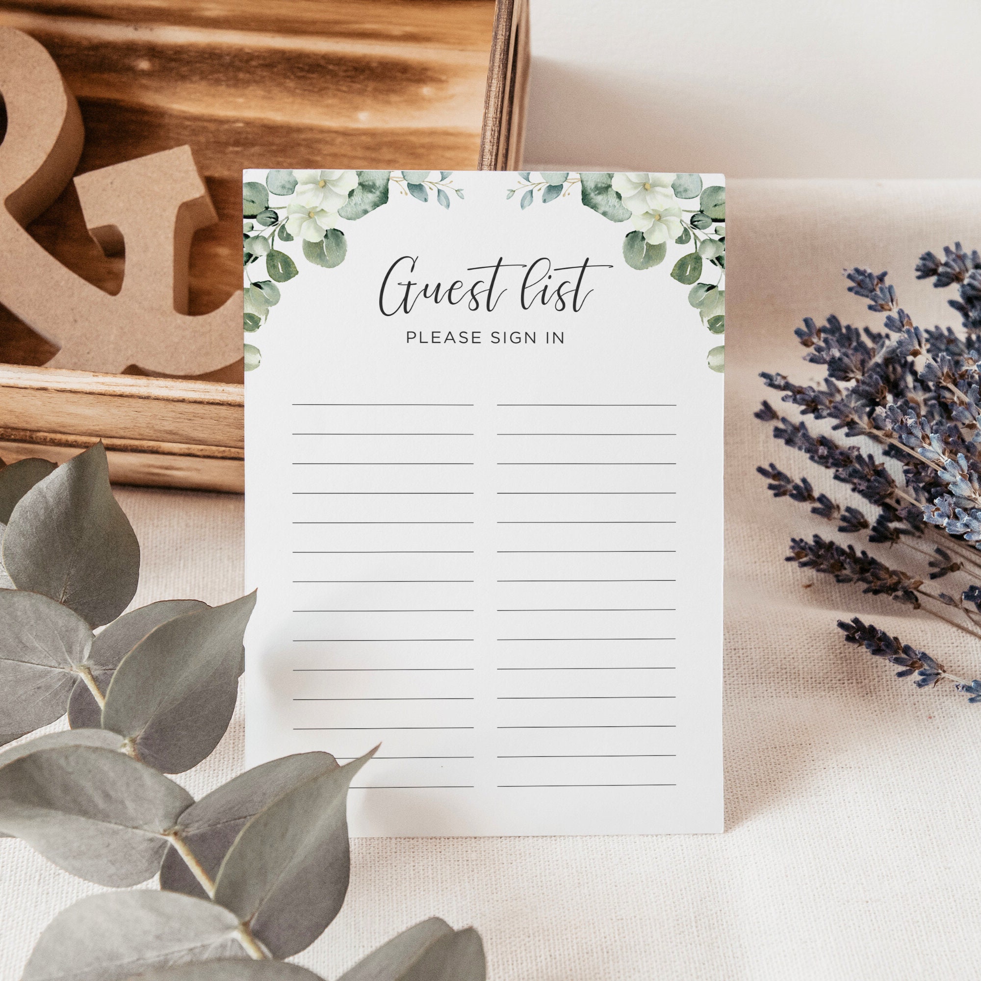Wedding Guest List, Printable Sign in Sheet, Greenery Sign, Guest Book ...