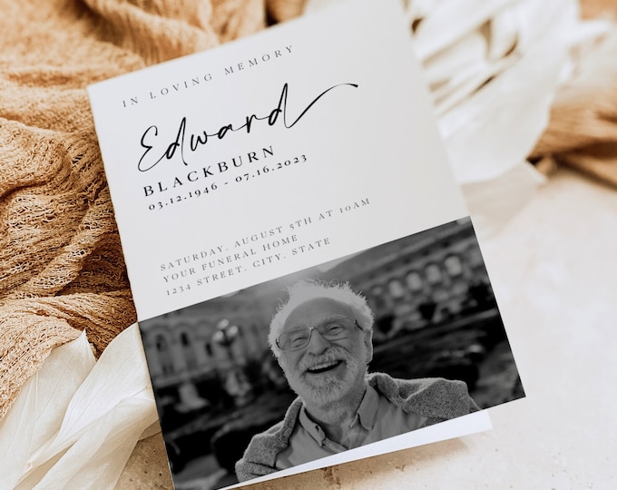 Simple Funeral Program Template Canva | Funeral Service Brochure ...