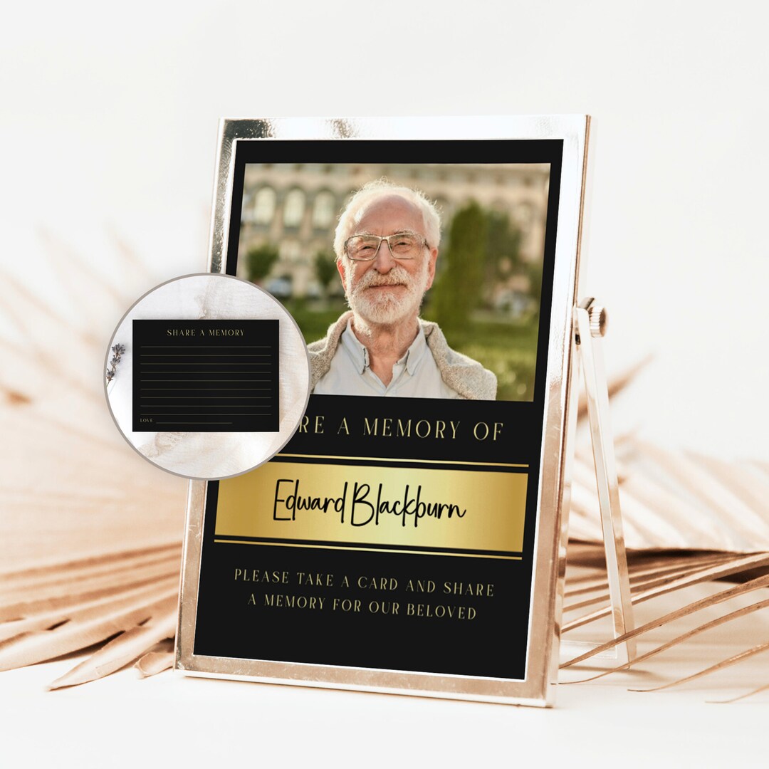 Gold Share A Memory Sign for Man, Memorial Plaque, Printable Funeral ...