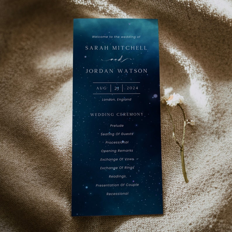 Celestial Wedding Program, Starry Night Itinerary, Cosmic Timeline ...