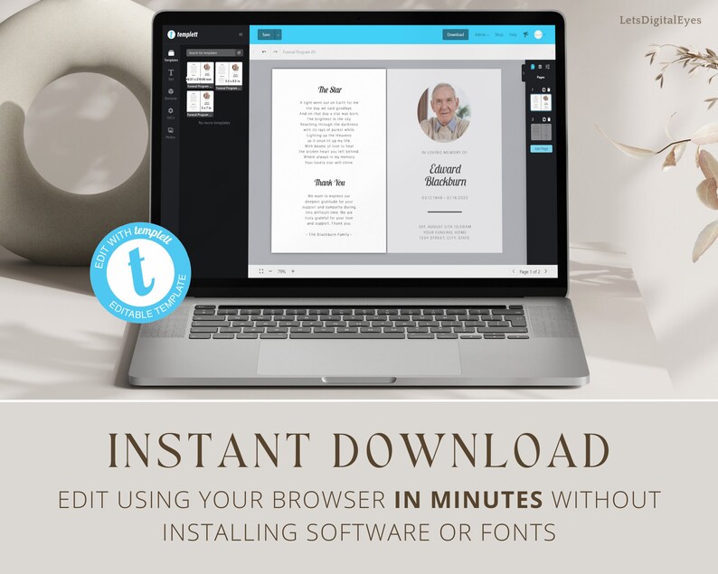Basic Funeral Program Template Simple Memorial Service - Etsy