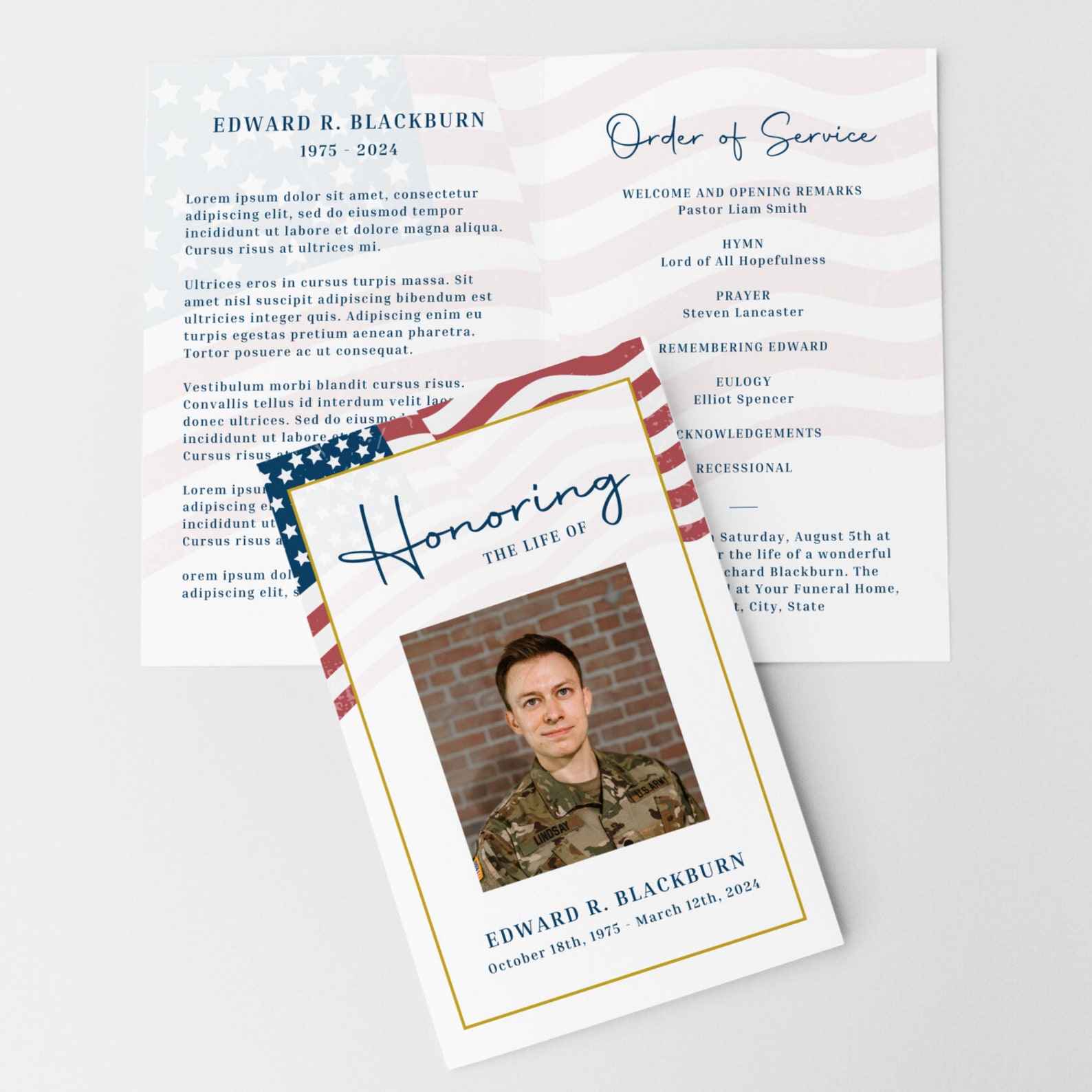 American Flag Funeral Program Template, Military Memorial Service ...