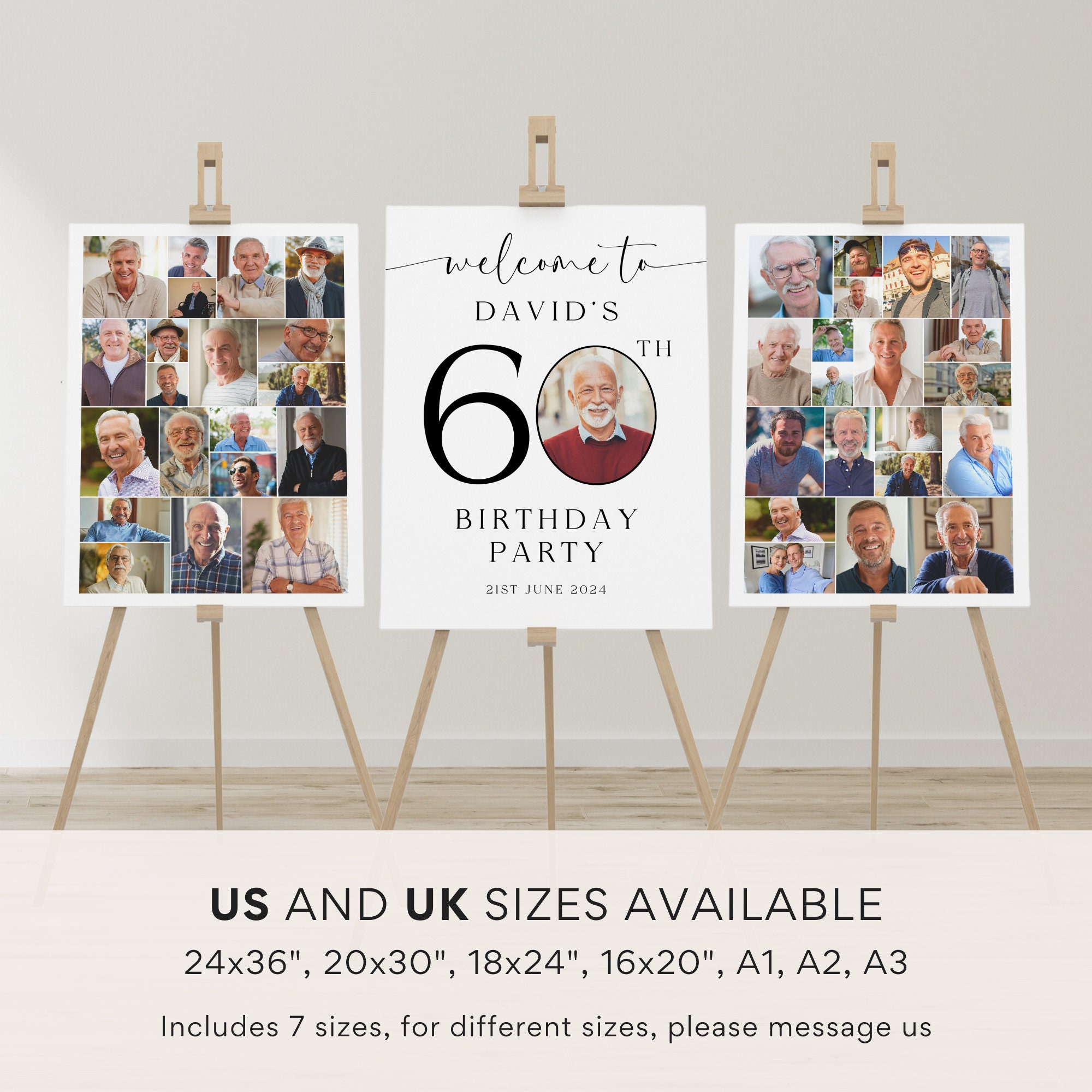 60th Birthday Photo Collage Template, Welcome Poster, Custom Picture ...