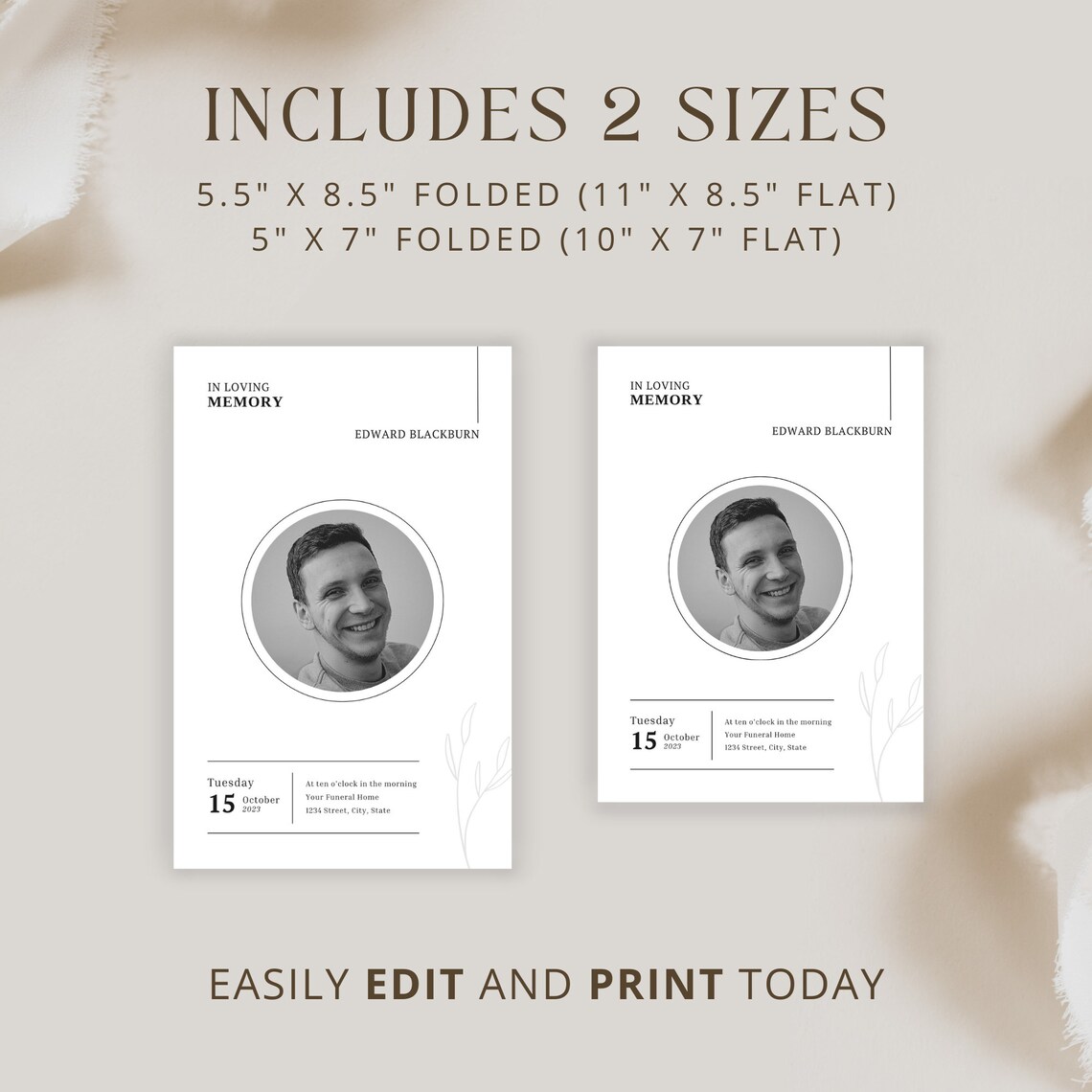 Minimal Funeral Program Template Order of Service Black and - Etsy