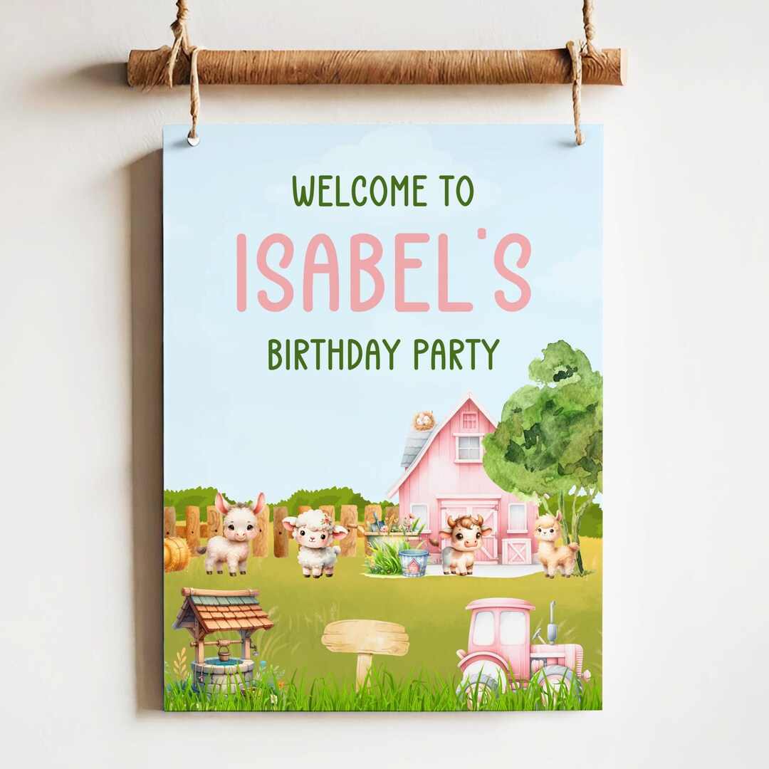 Farm Birthday Poster for Kids, Barn Animals Welcome Sign Template ...