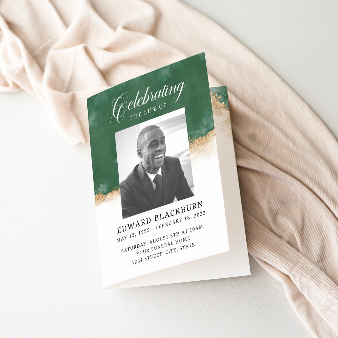 Emerald Funeral Program Template for Man Green Order of - Etsy