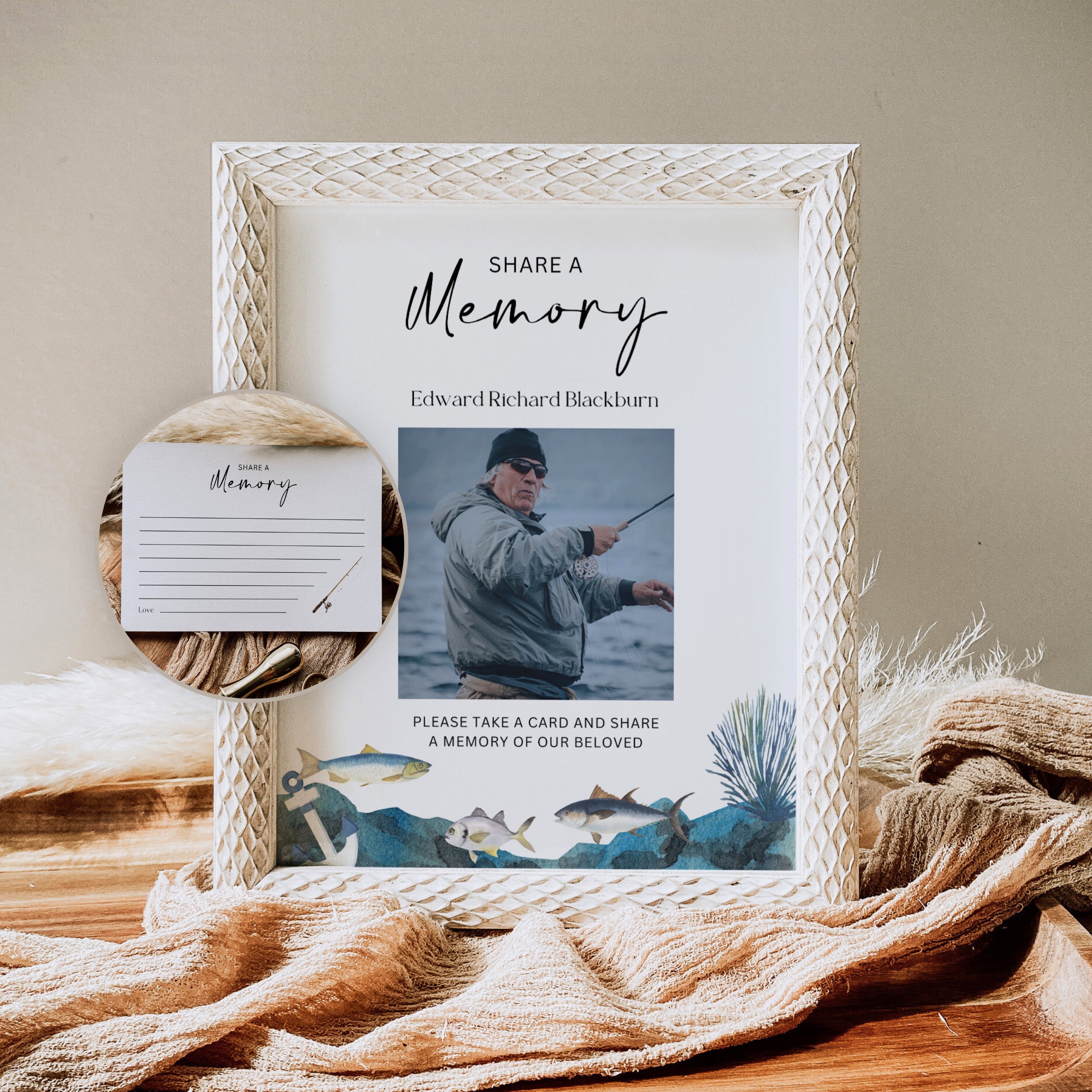 Fishing Funeral Bundle Set, Deep Blue Obituary Templates, Celebration ...