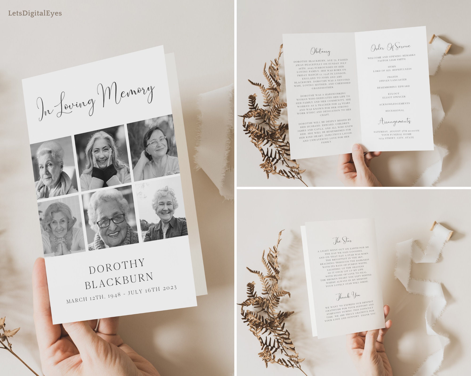 Minimal Funeral Program Template for Woman Modern Obituary - Etsy UK
