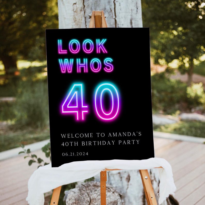 Neon 40th Birthday Party Welcome Sign, Neon Shine Birthday Poster, Any ...