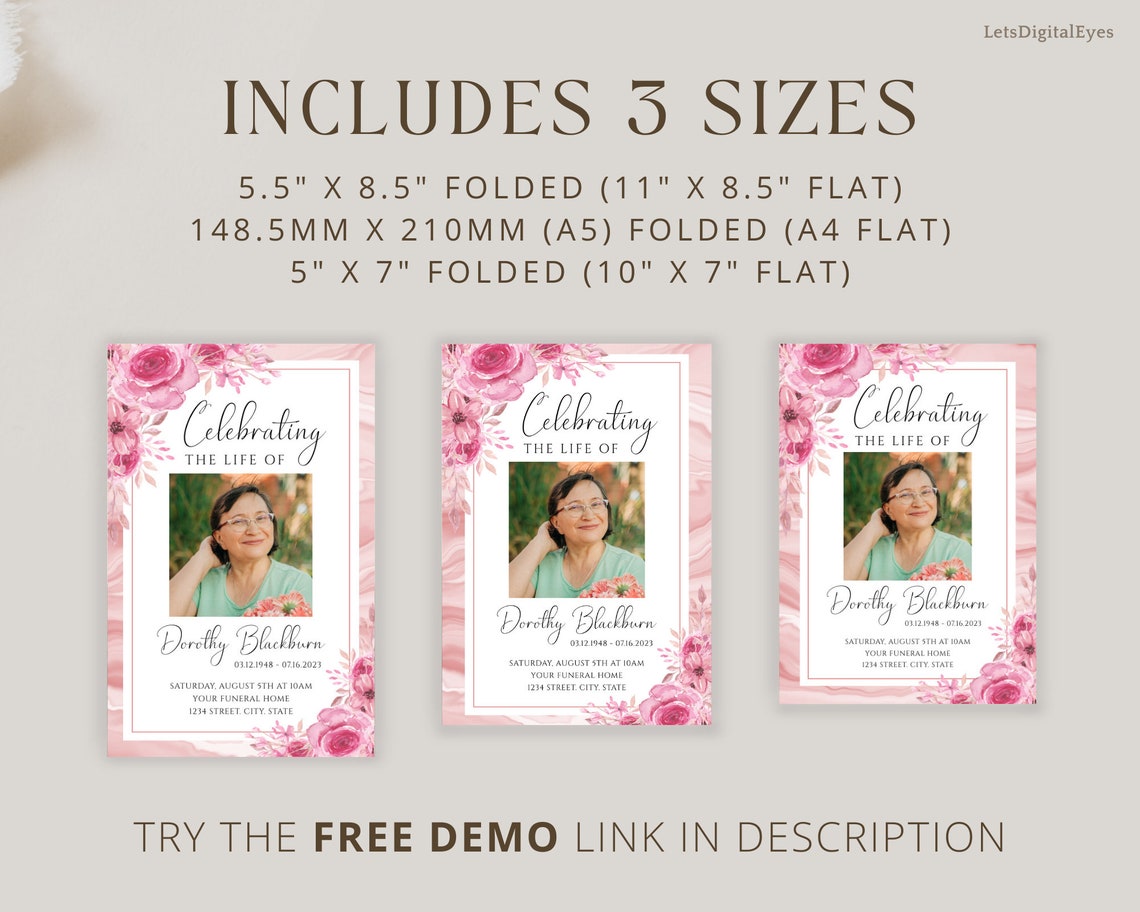 Floral Funeral Program Template Bifold Brochure Obituary - Etsy UK
