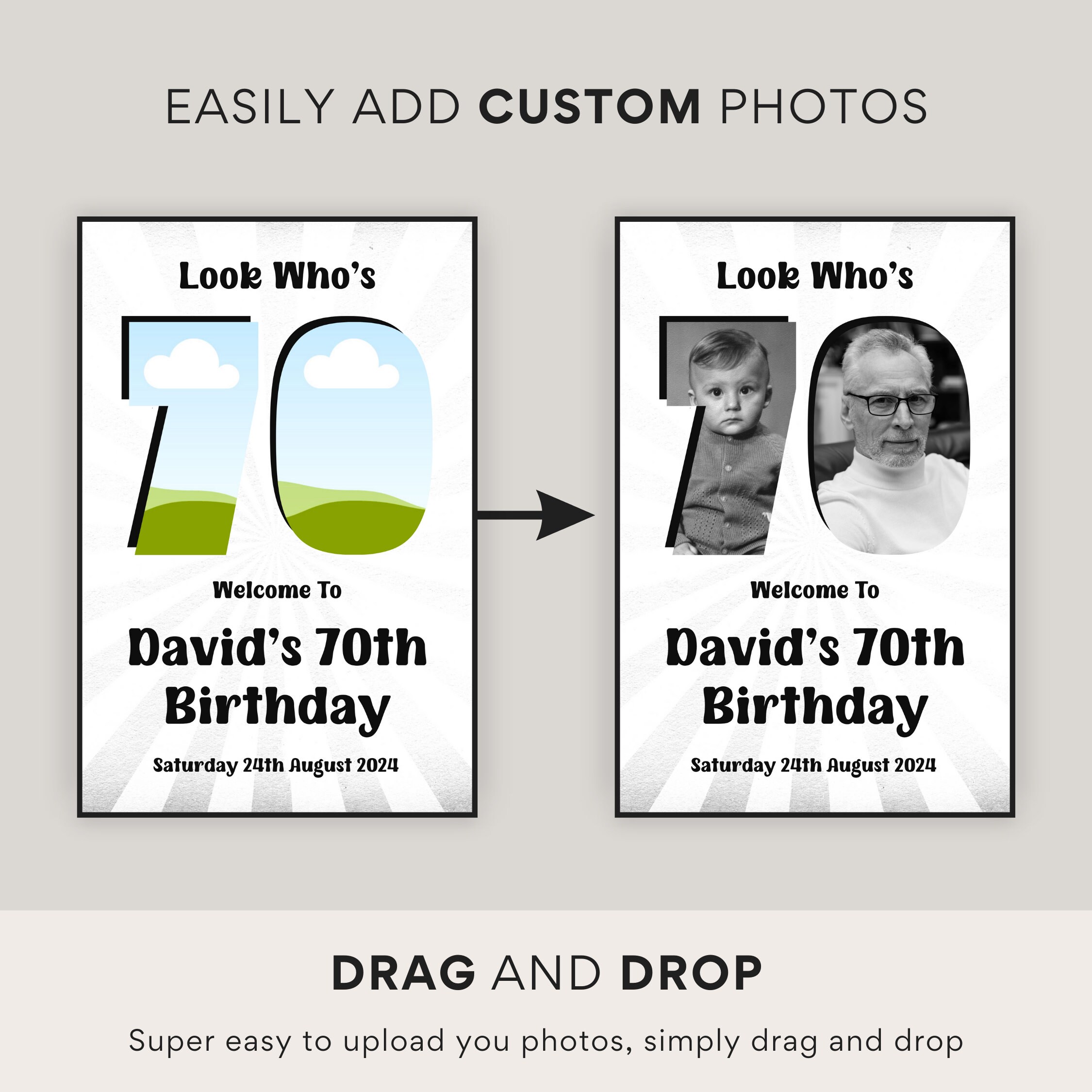 Retro 70th Birthday Welcome Sign, Seventieth Poster With Photo, Look ...