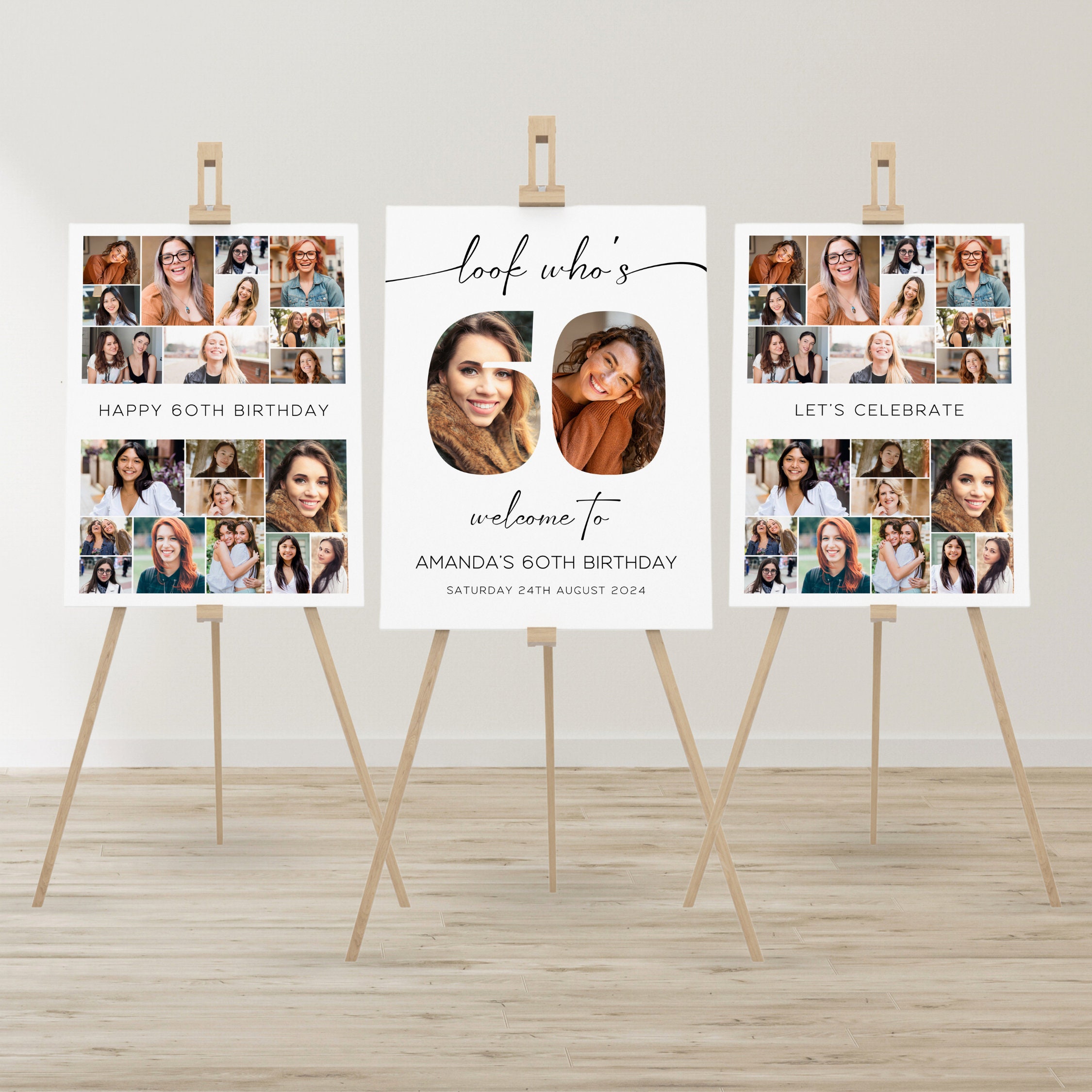 60th Birthday Poster Collage, Look Who's 60 Sign, Set of 3, Editable ...