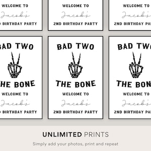 Bad Two the Bone Welcome Sign Template, Editable Boys Birthday Welcome ...