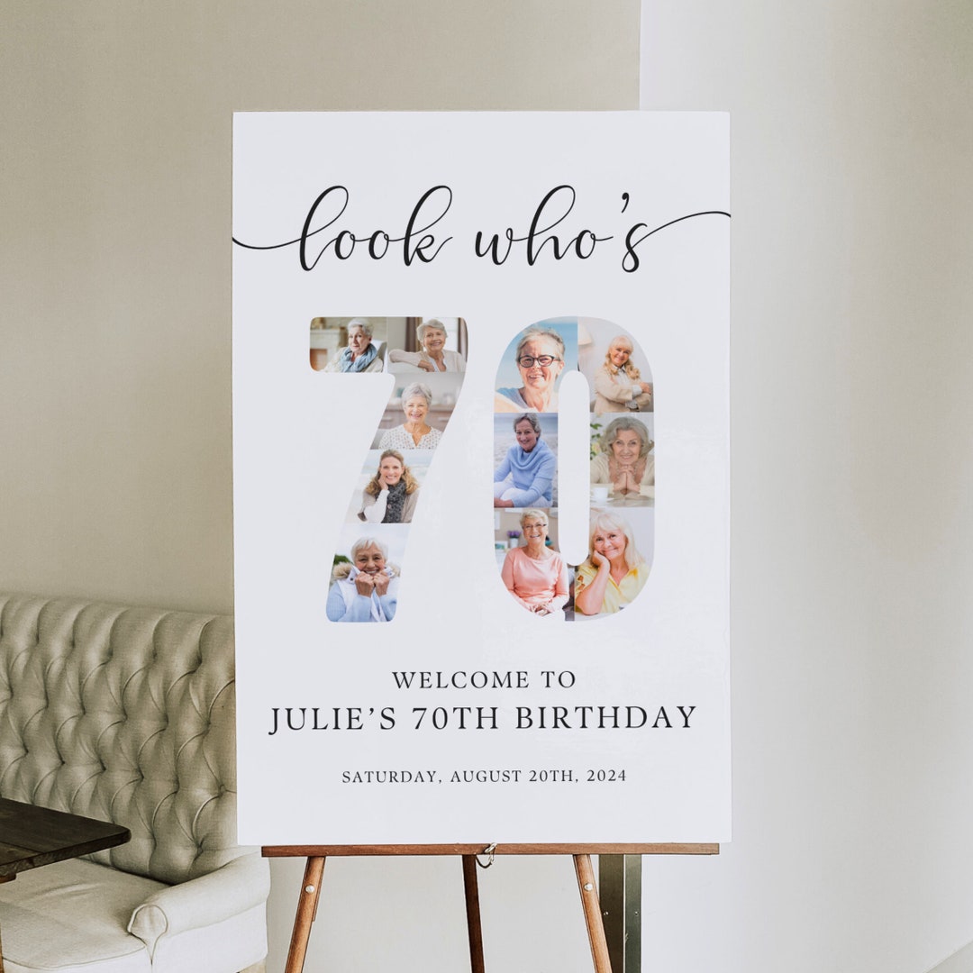 Minimalist 70th Birthday Collage Poster, Look Who's Turning Seventy ...