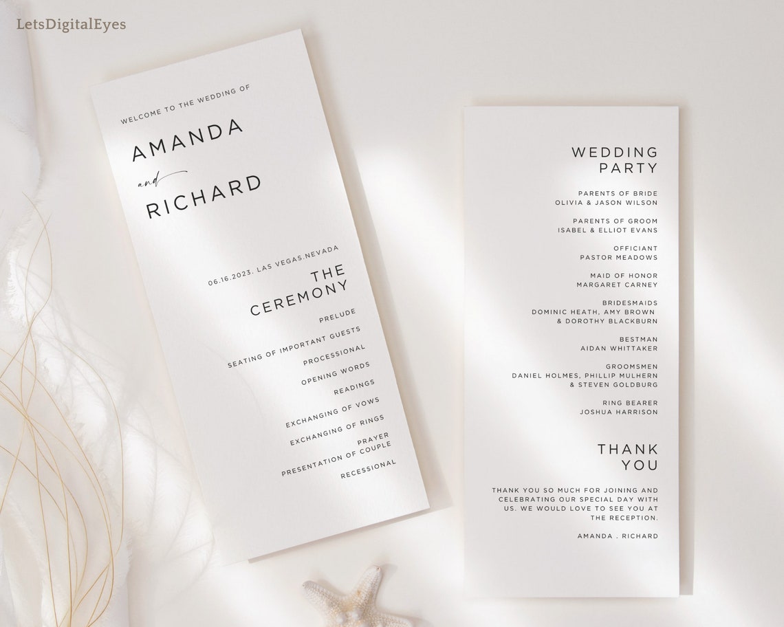 Elegant Wedding Program Template Wedding Itinerary Program - Etsy UK