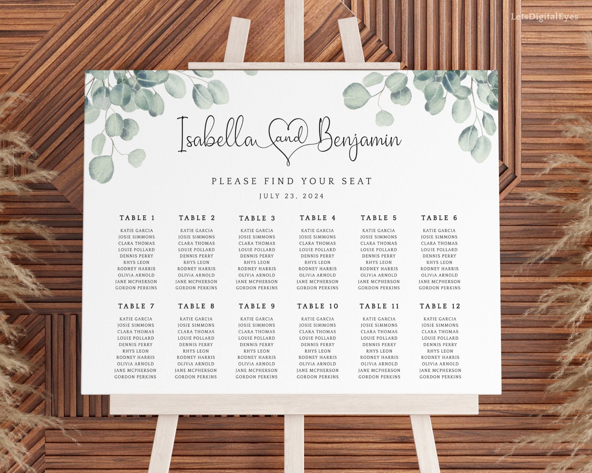 Eucalyptus Seating Chart Wedding Seating Chart Template - Etsy