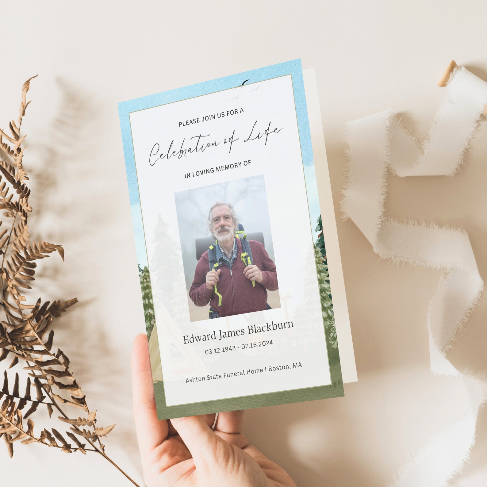 Hiking Funeral Program Template, Editable Celebration of Life, Order of ...