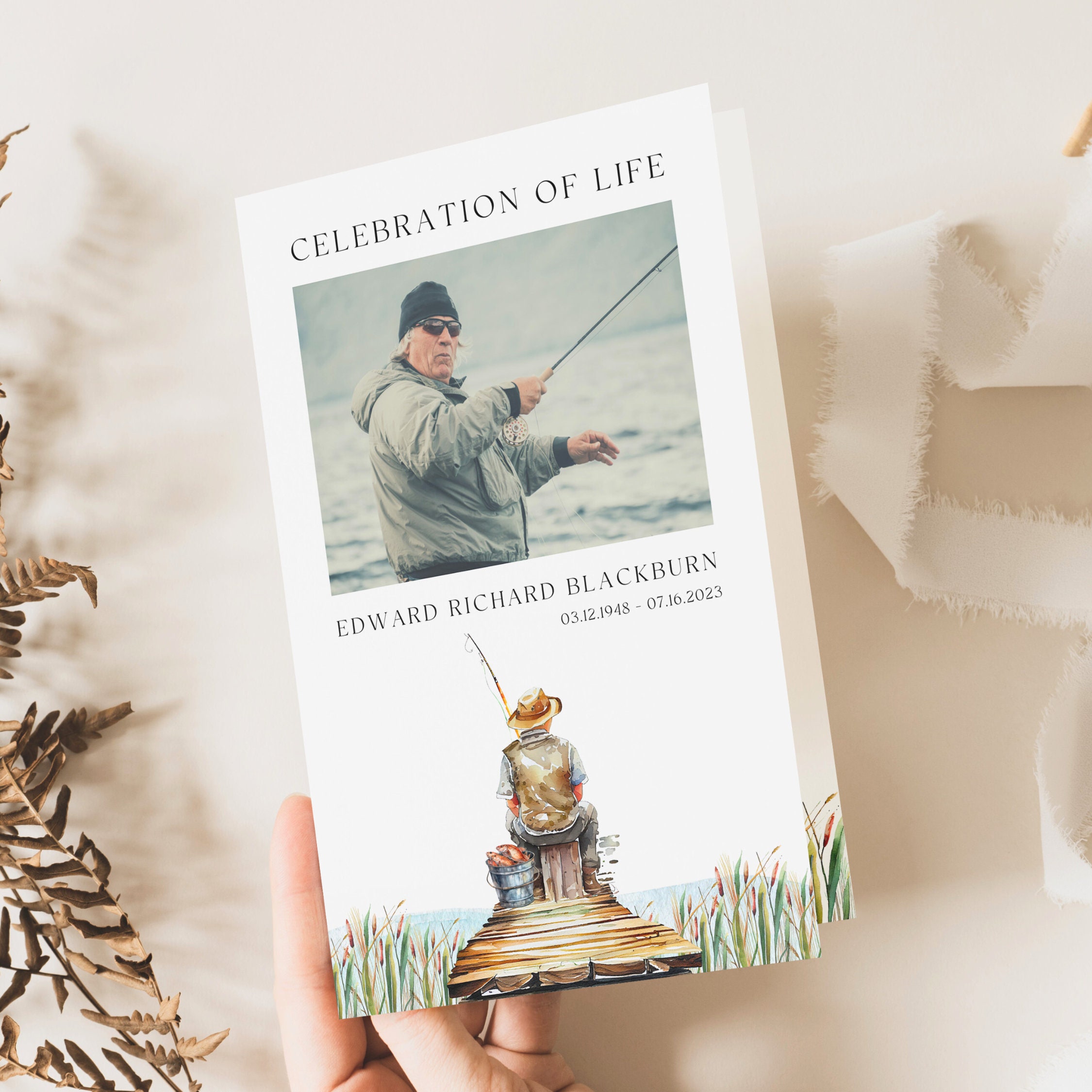 Gone Fishing Funeral Program Template for Man, Anglers Memorial Service ...