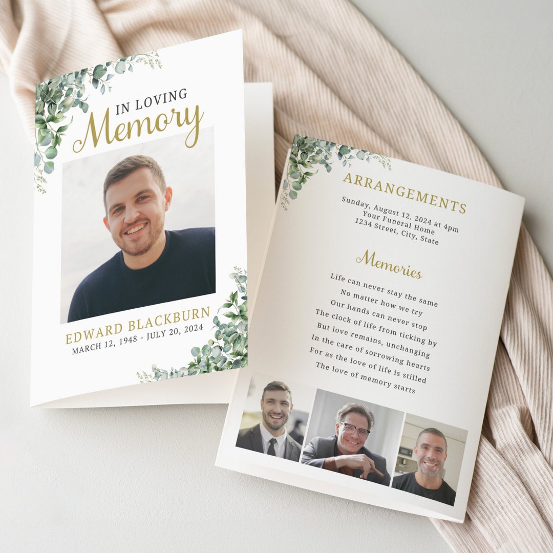 Floral Funeral Program Template for Man, Memorial Service Brochure ...