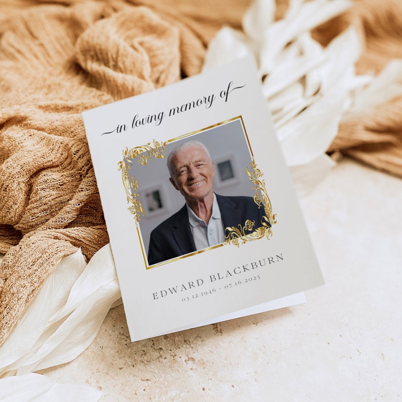 Gold Funeral Program Template for Man Minimalist Obituary Printable ...