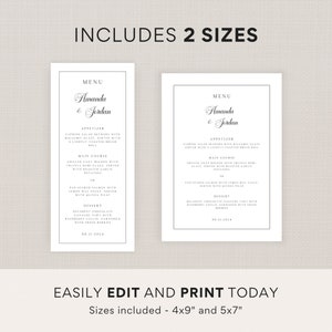 Minimal Wedding Menu Template, Elegant Menu Cards for Wedding Reception ...
